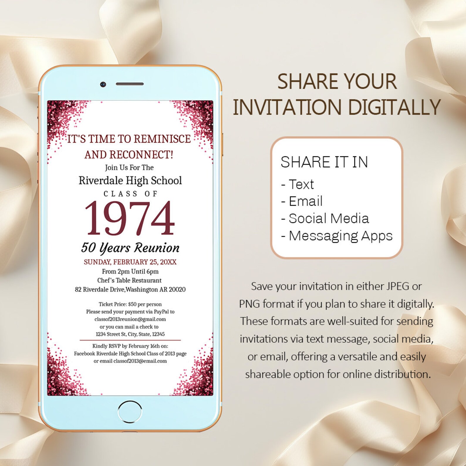 Editable Class Reunion Invitation Template, Digital High School Reunion ...