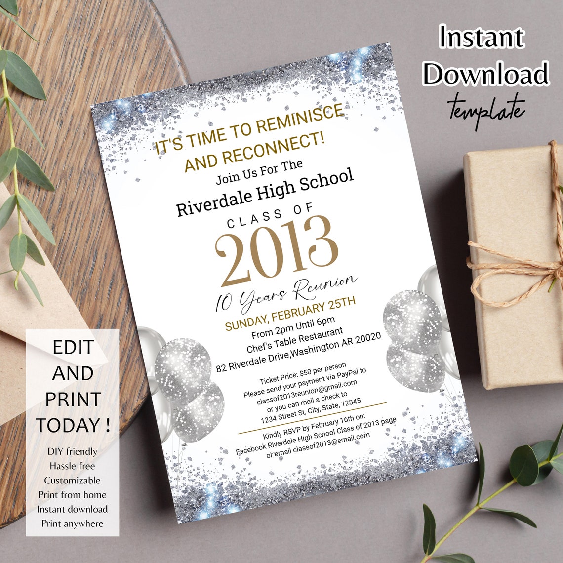 Editable Reunion Invitation Template, High School Reunion Invitation ...
