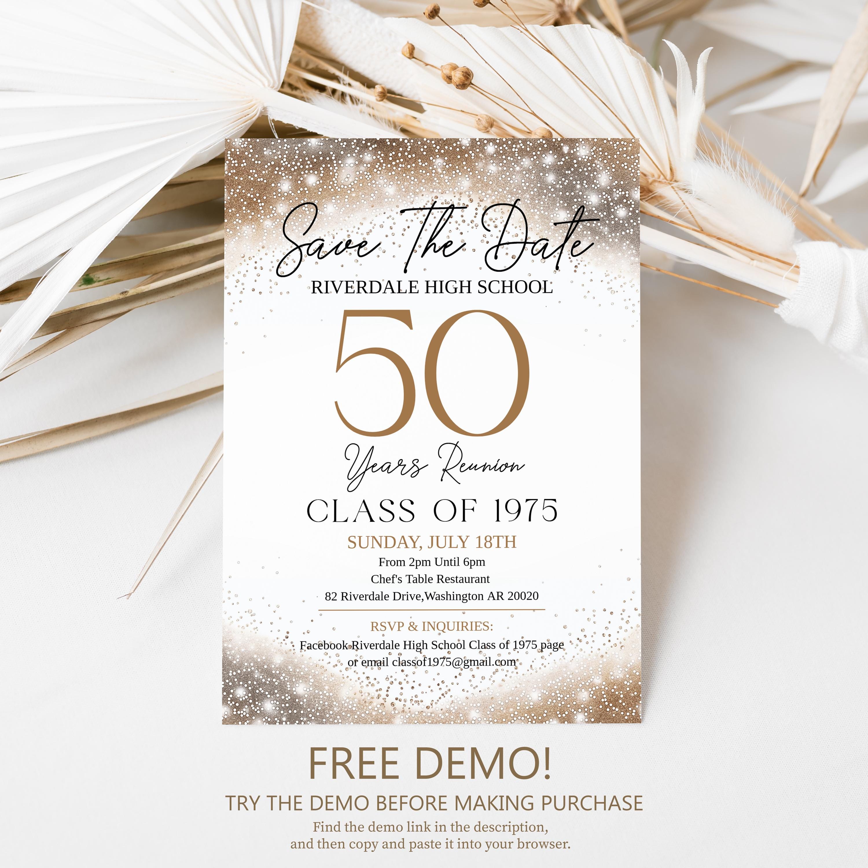 Editable Save the Date Class Reunion Invitation, Digital High School College Reunion Invitation ...