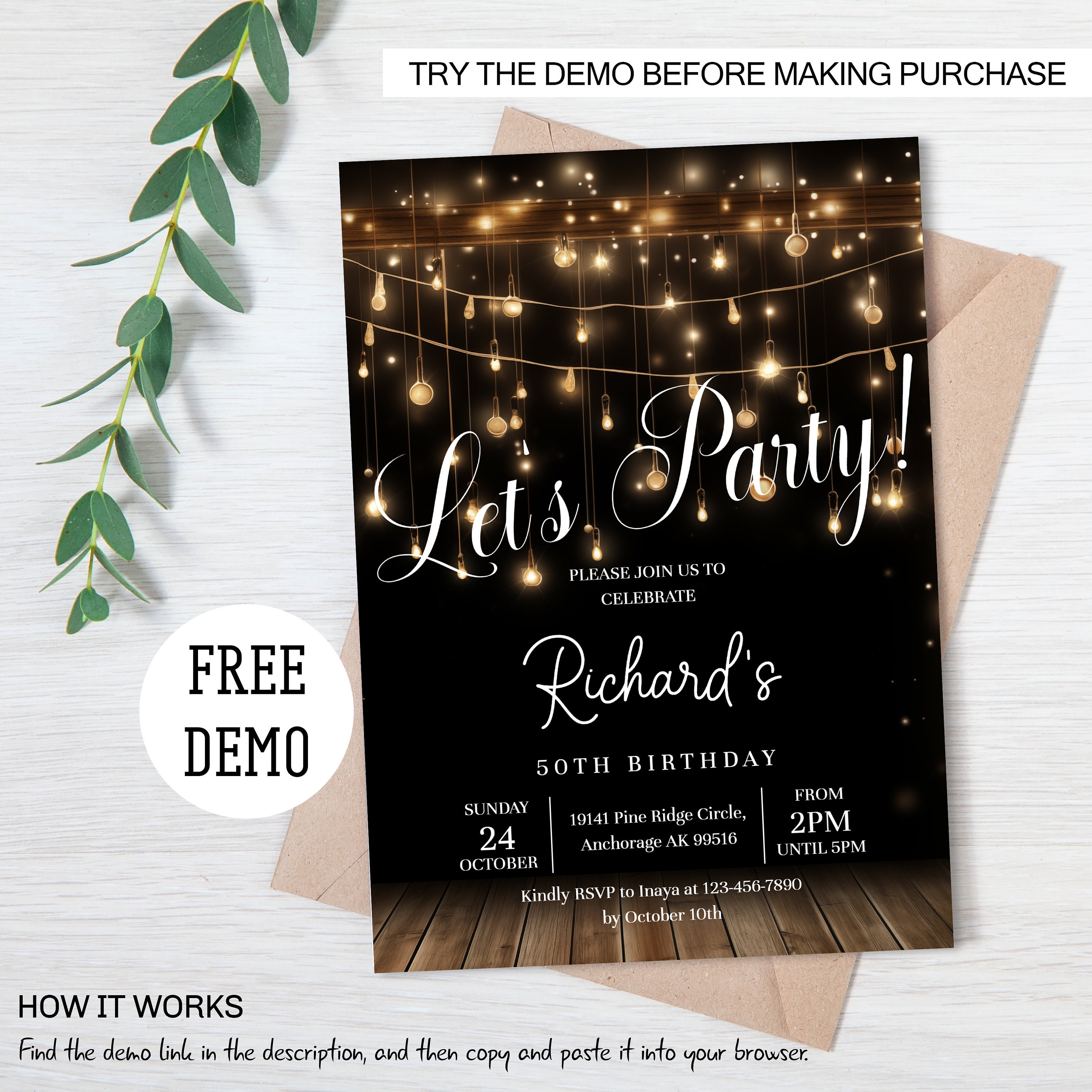 Light Bulb at Night Birthday Invitation, Birthday Party Invitation for ...