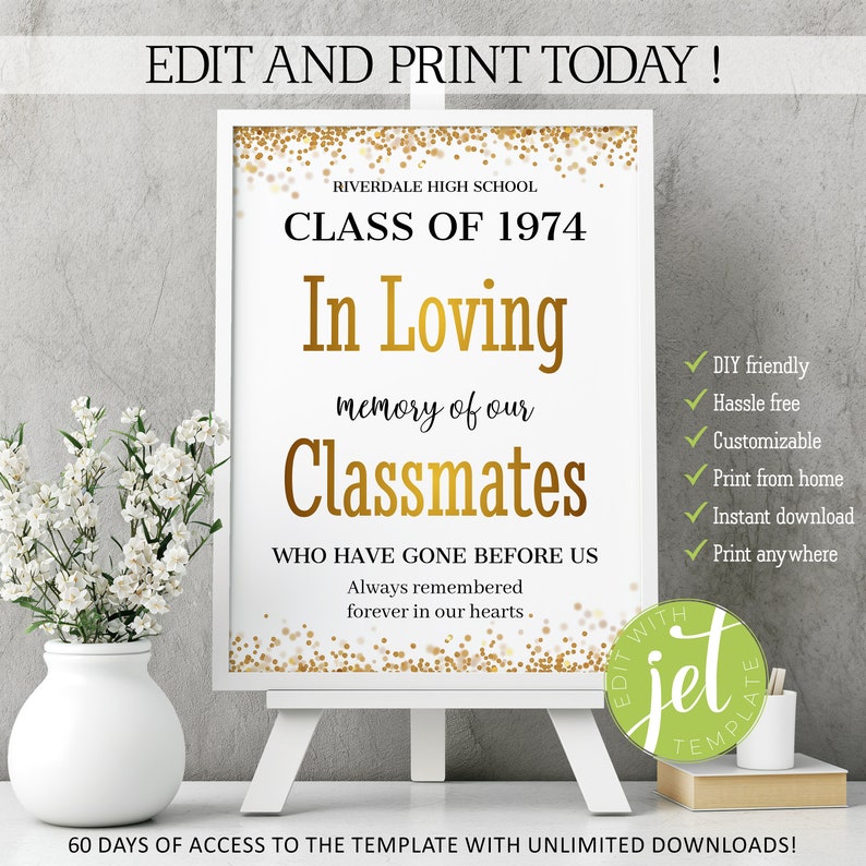 In Loving Memory Sign for Class Reunion, Classmate Memorial for Class Reunion, Memorial Tribute ...