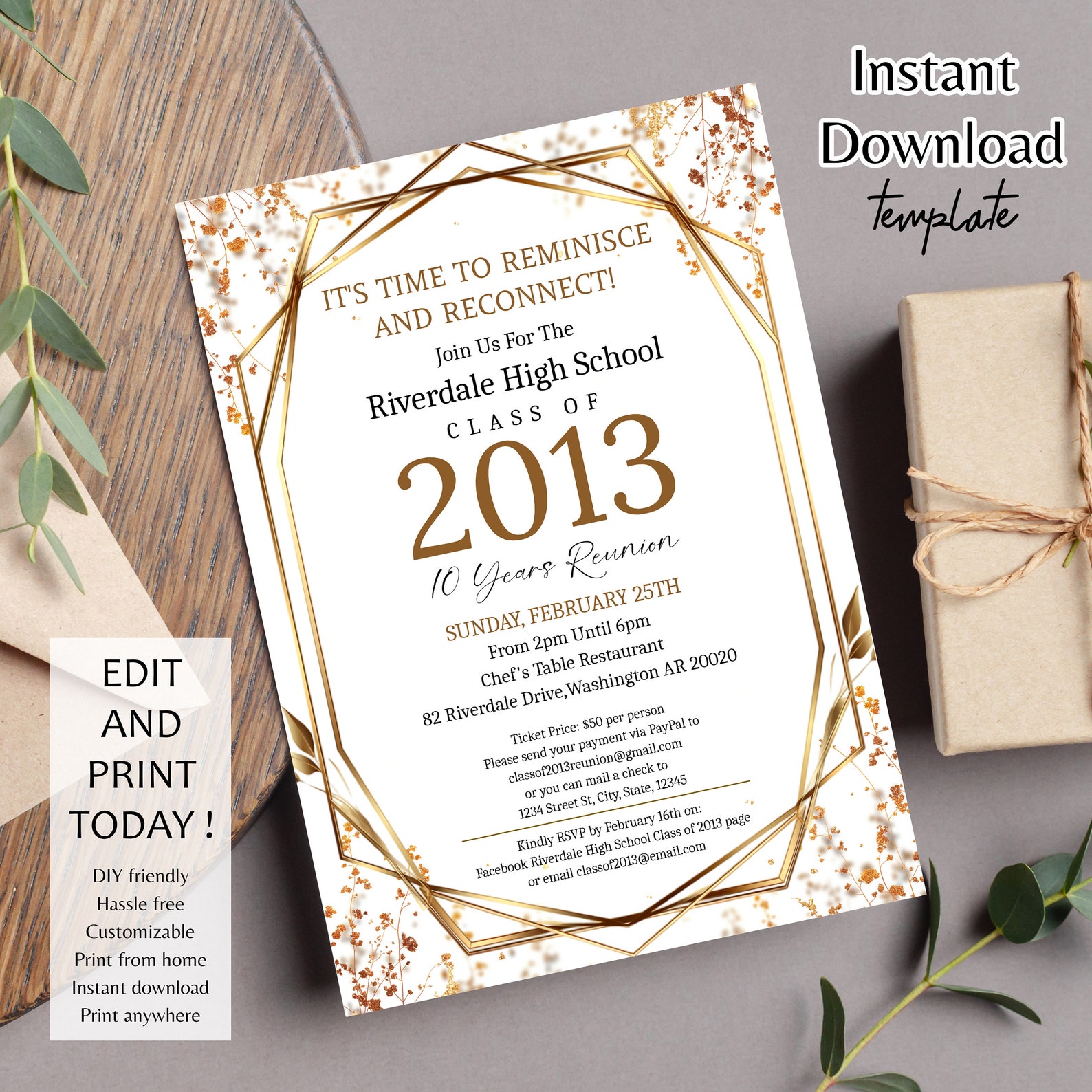 Editable Reunion Invitation Template, High School Reunion Invitation ...