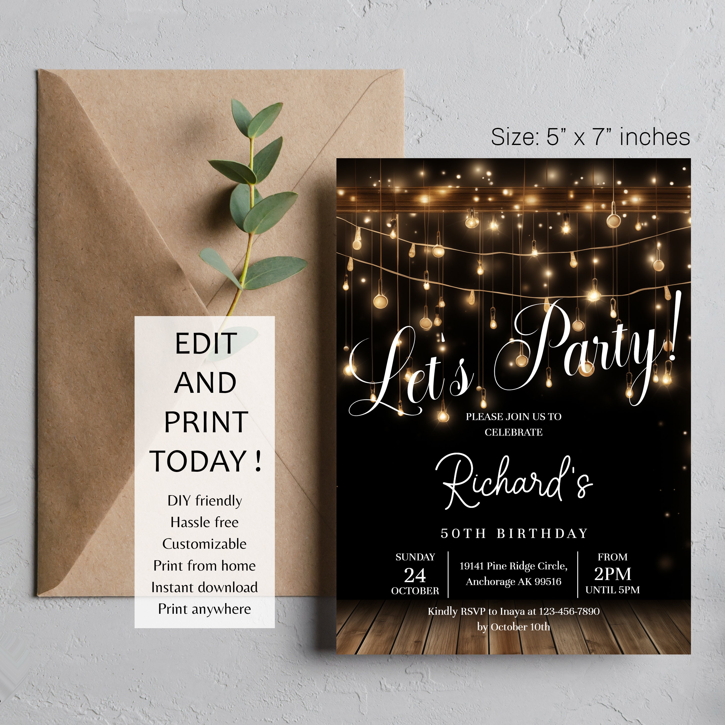 Light Bulb at Night Birthday Invitation, Birthday Party Invitation for ...
