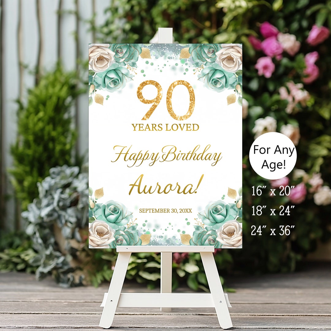 Floral 90 Years Loved, 90th Birthday Party Welcome Sign for Women ...