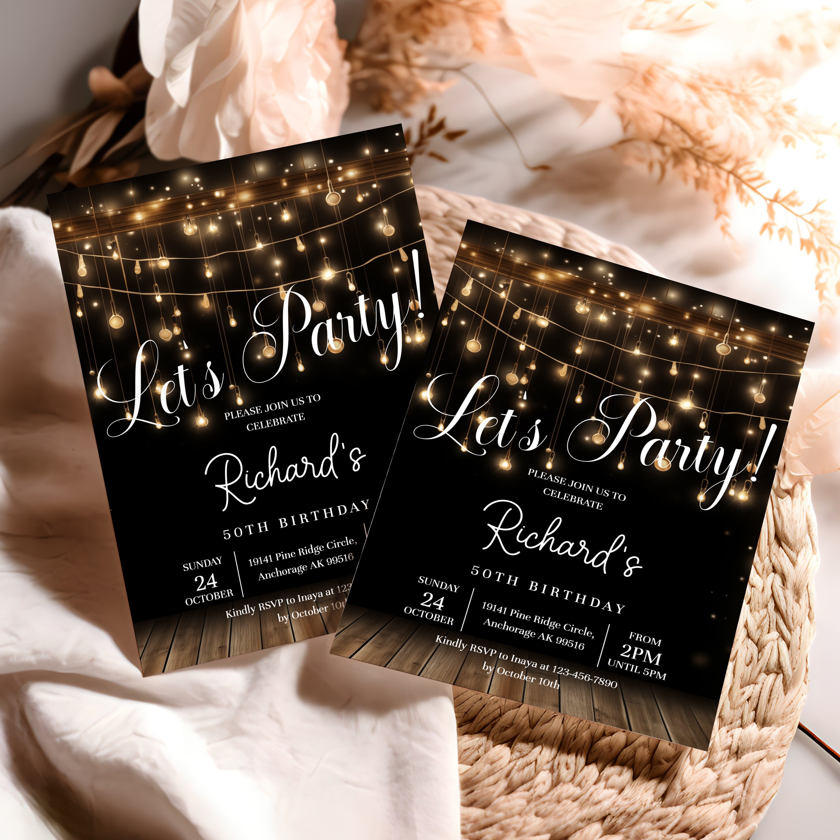 Light Bulb at Night Birthday Invitation, Birthday Party Invitation for ...