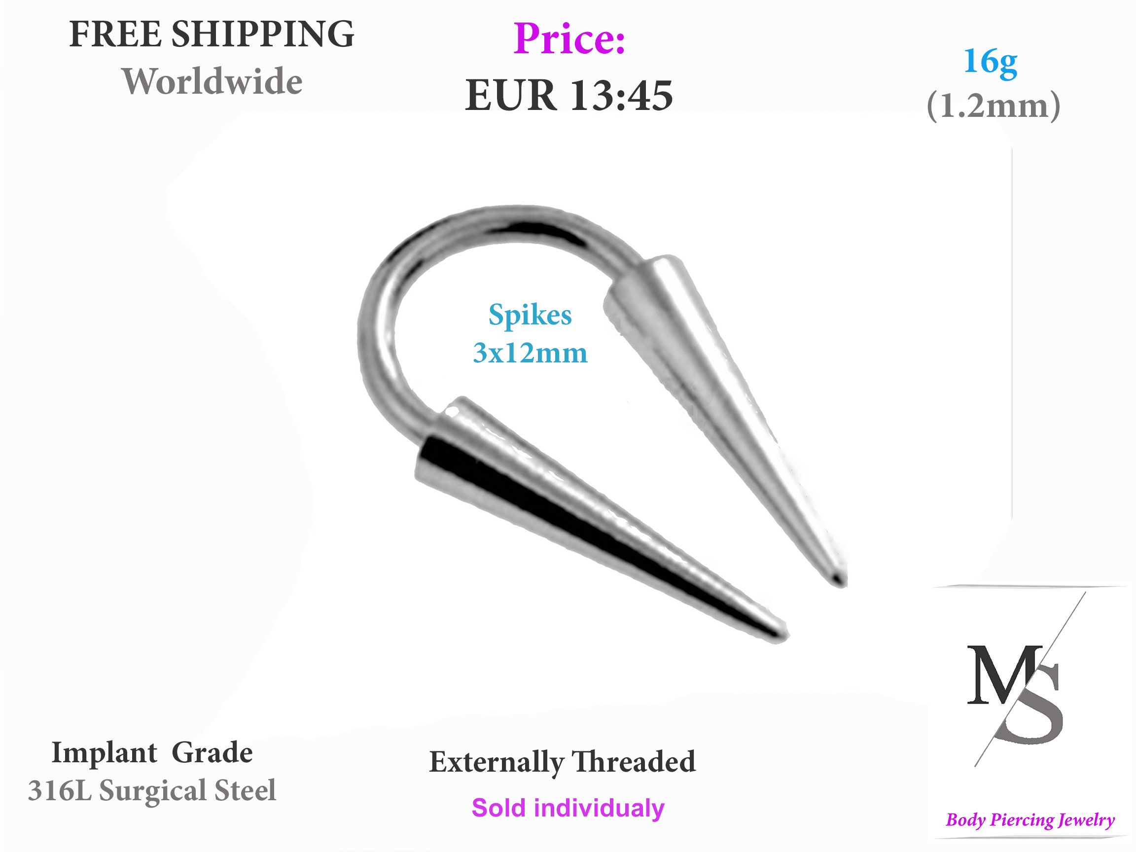Septum, Horseshoe Circular Barbell With Very Long Spikes.16g & 14g, 1 ...