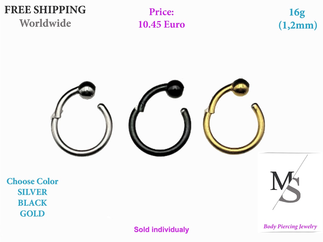 Clicker Ring, Ball Closure Ring Earring, 16g, Seamless, Captive Hoops ...