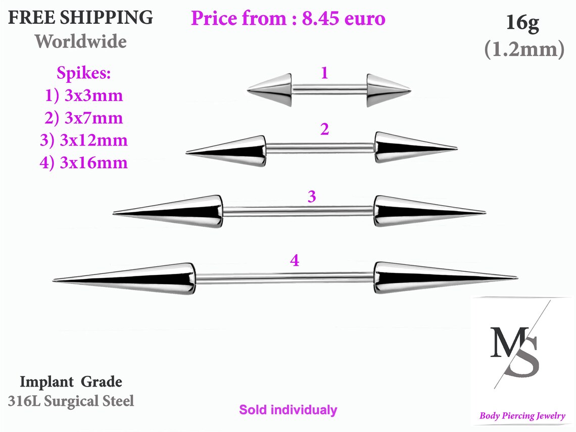 Piercing para tabique nasal, barra recta con puntas muy largas. 16 g, 1 ...