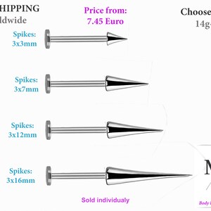 Labret Barbell, 14g & 16g Lip Piercing, Snake Bites,1.2mm, Long Spikes ...