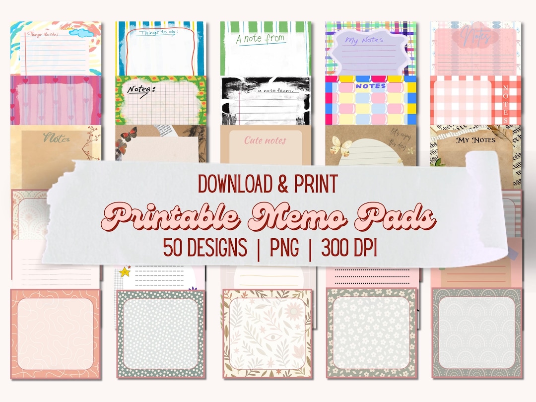 50 Printable Memo Pad Designs | Retro Notepad Papers, to Do List PNG ...