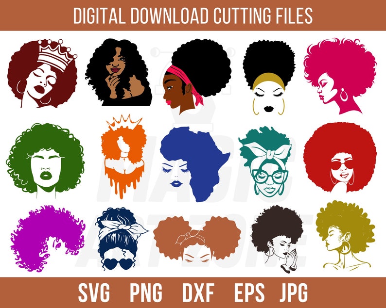Afro Woman Svg Bundle Afro Woman Svg Afro Girl Svg Afro Queen Svg