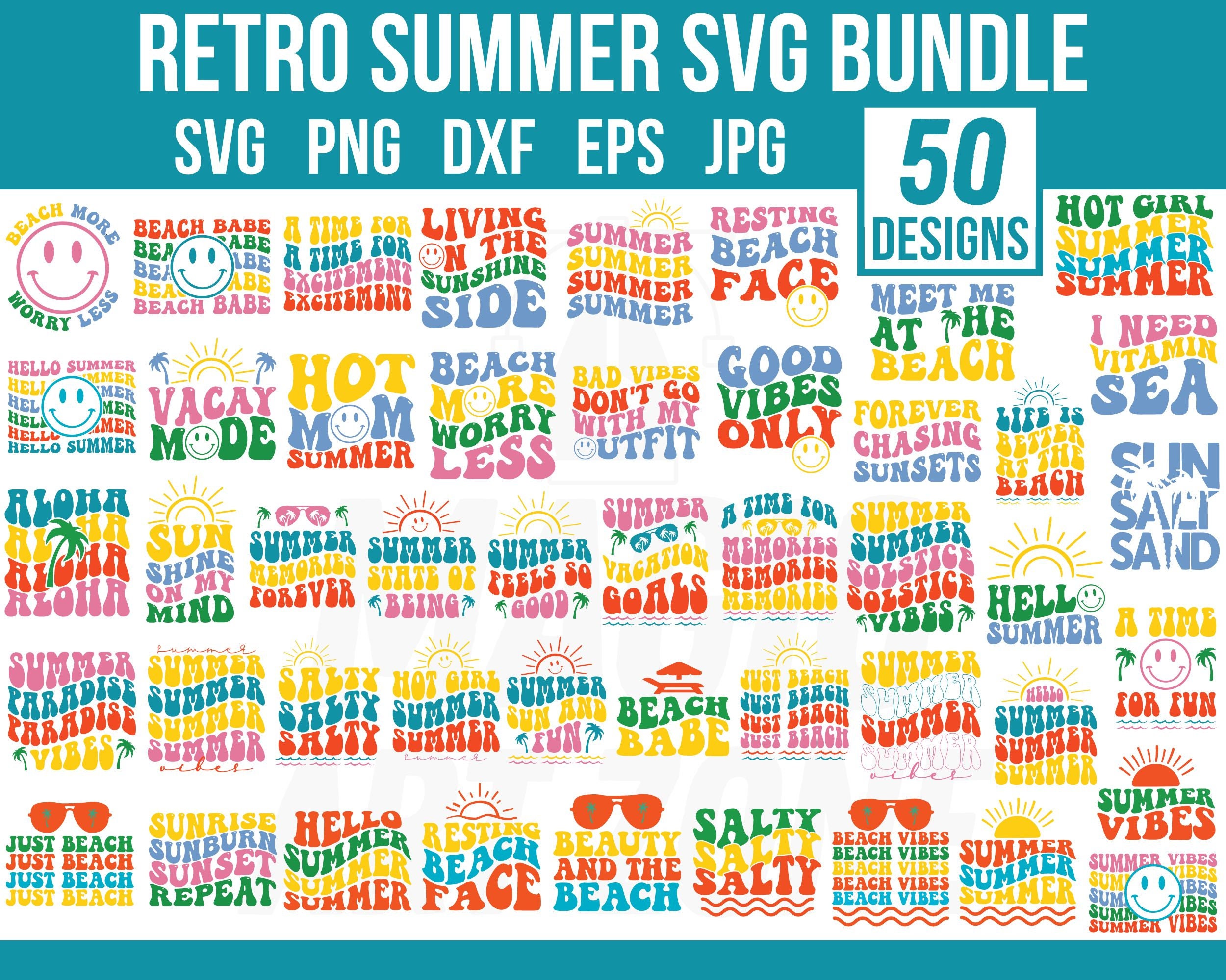 Retro Summer SVG PNG Bundle, Summer SVG, Trendy Summer Shirts Svg ...