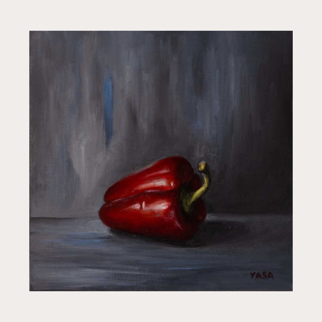 Red Bell Pepper. Still Life. Original Oil on Canvas. Realism Painting ...