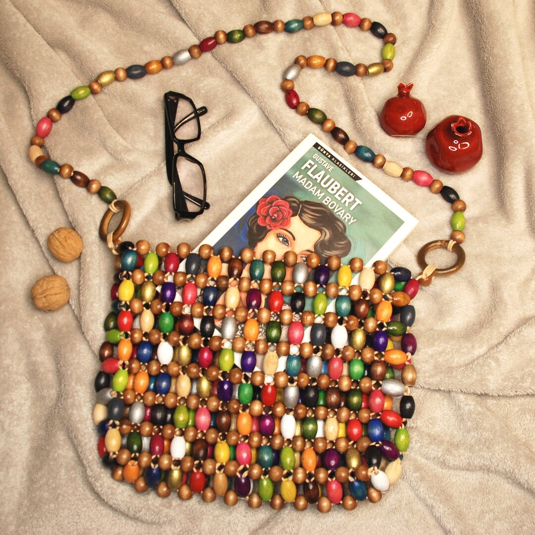 Handmade Wooden Bead Bag, Bead Bag, Wood Tote Bag, Wooden Shoulder Bag ...