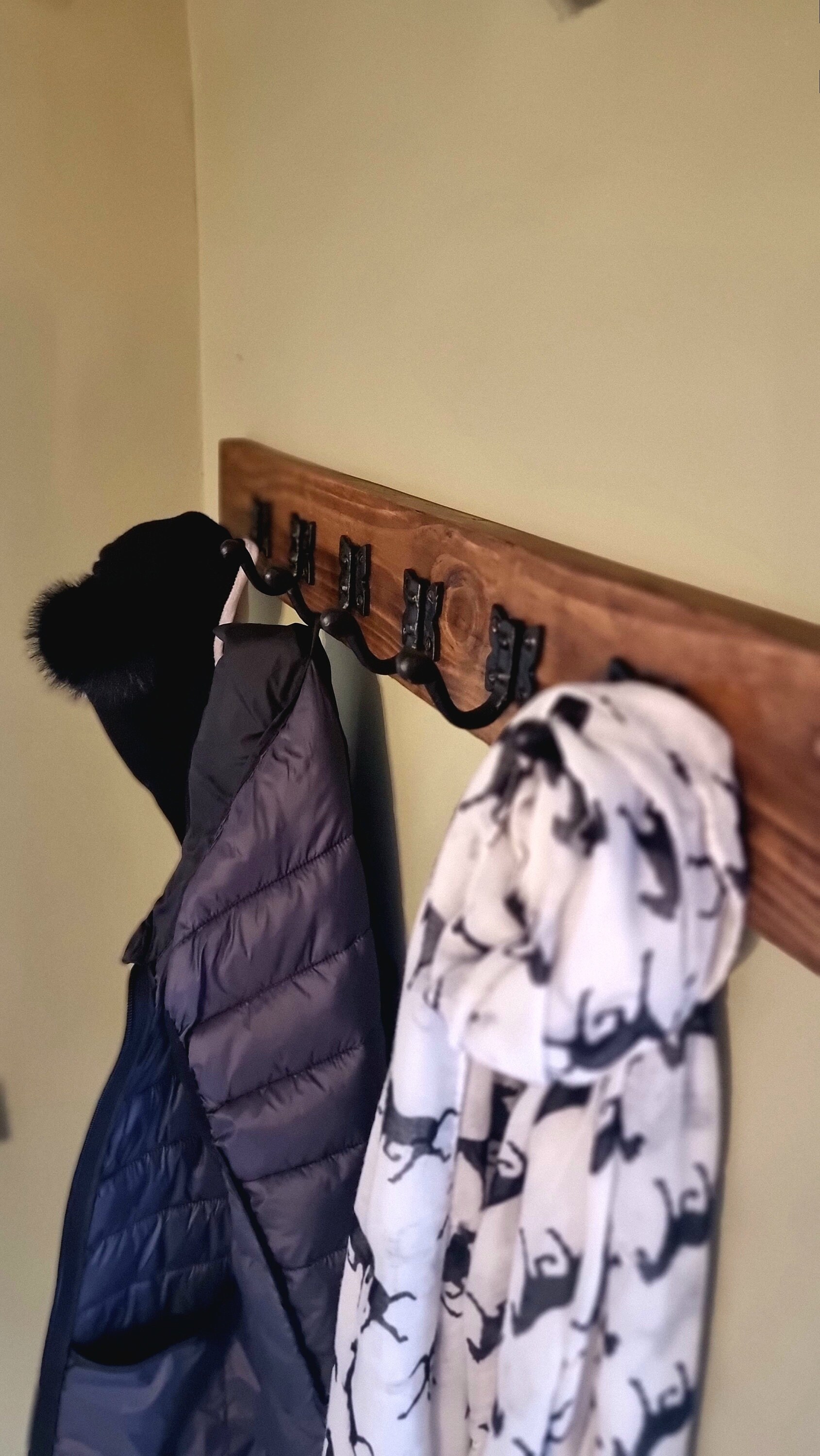 Handmade Solid Wood Rustic Coat Rack, Beeswax Finish, Wall Decor ...