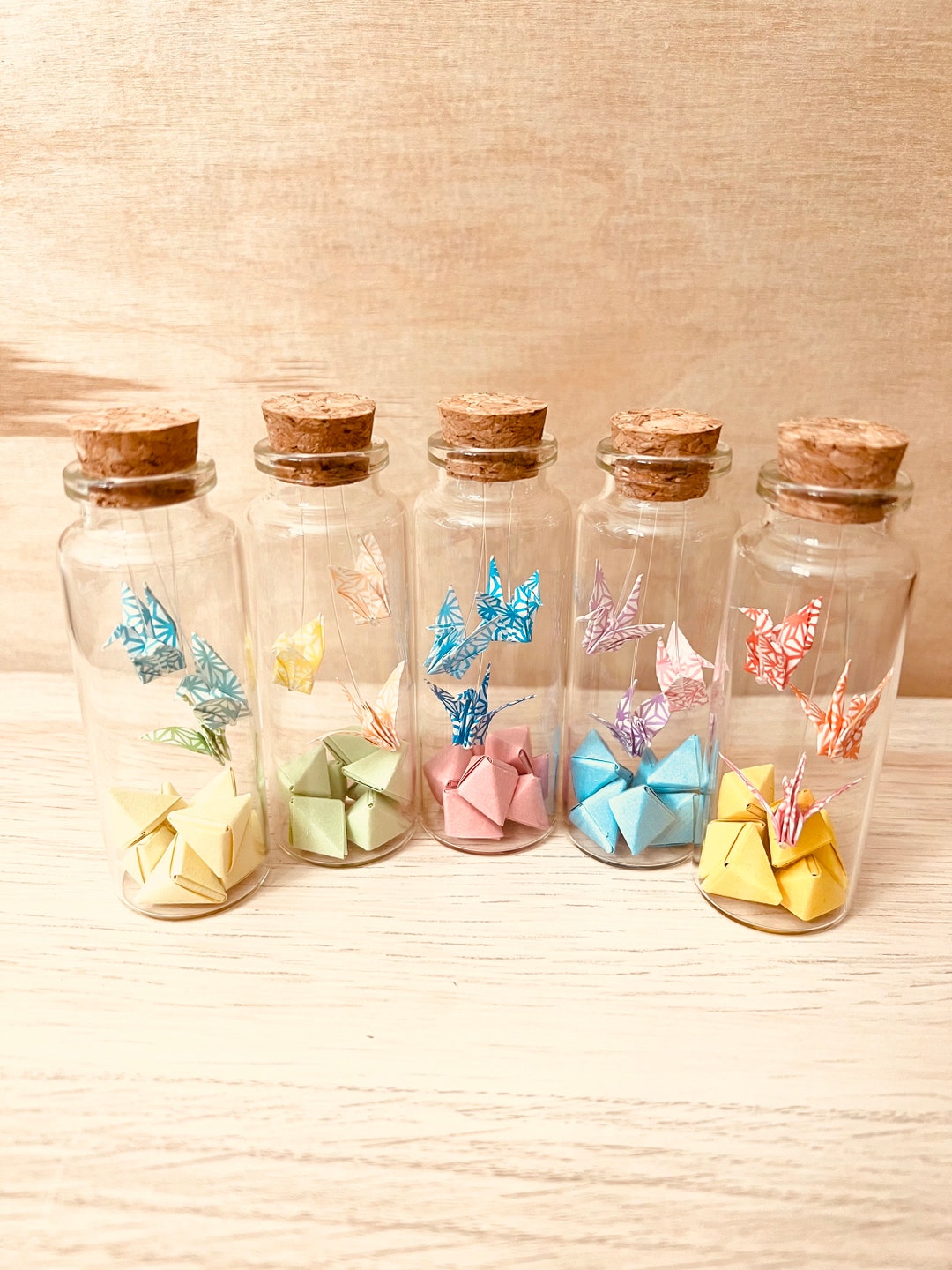 Set of 5 Bottle-micro Origami Cranes in a Bottle-glass - Etsy