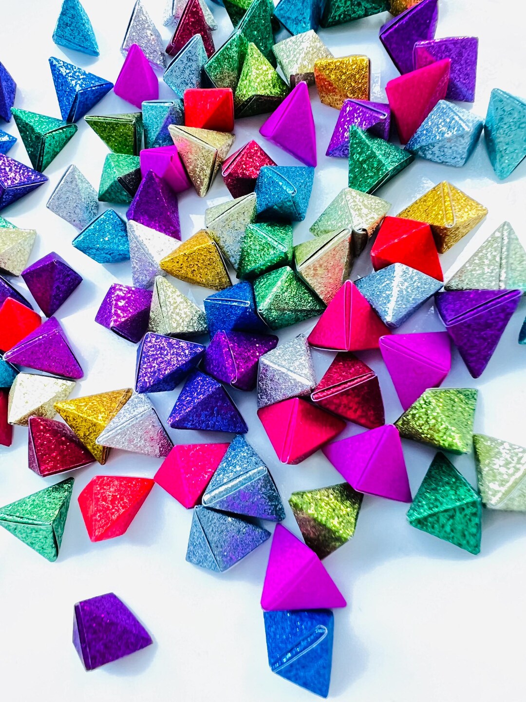 Origami 3D Triangle Beads color Paper Glitter 100 Count Color Paper 150 ...