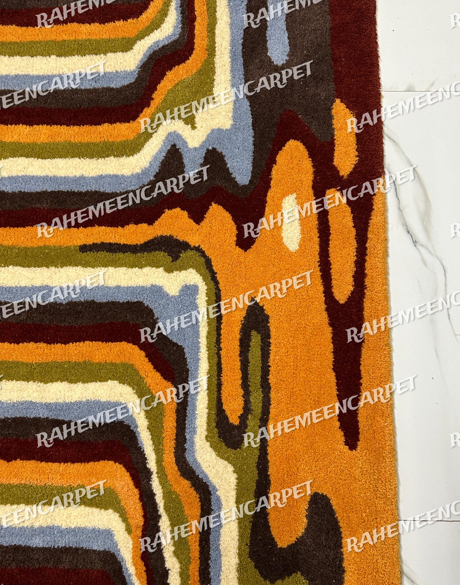 Melting Runner Irregular Shape Handmade Tufted Rugs 100% Wool Beige ...