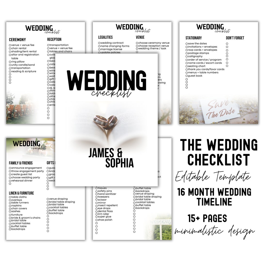 Wedding Checklist Minimalistic Design Printable Download and Editable ...