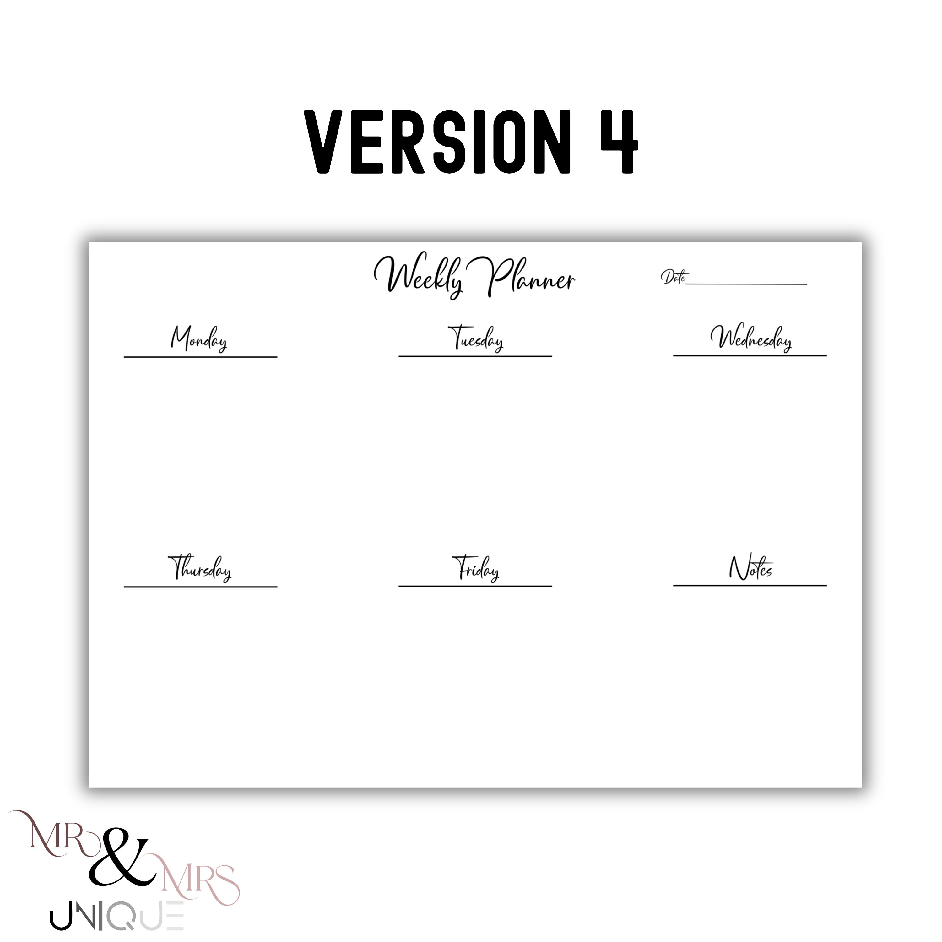 5 Day Weekly Planner Printable Pages Minimalistic Design A4 A5 A6 US ...