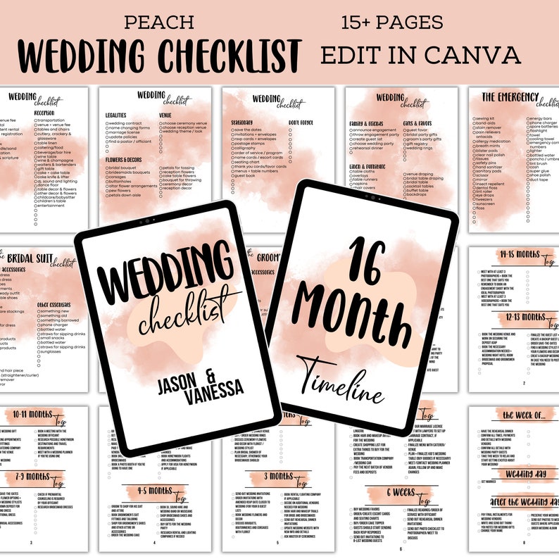Wedding Checklist Peach Color Design Printable Download and Editable ...