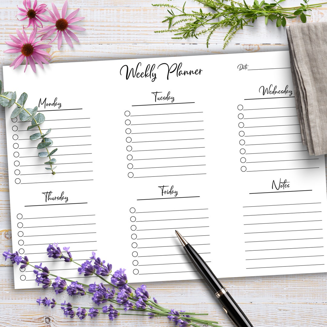 5 Day Weekly Planner Printable Pages Minimalistic Design A4 A5 A6 US ...