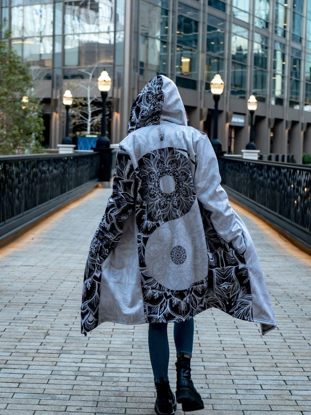 Yin and Yang Hooded Cloak, Mandala Yin Yang Hooded Jacket, Festival ...