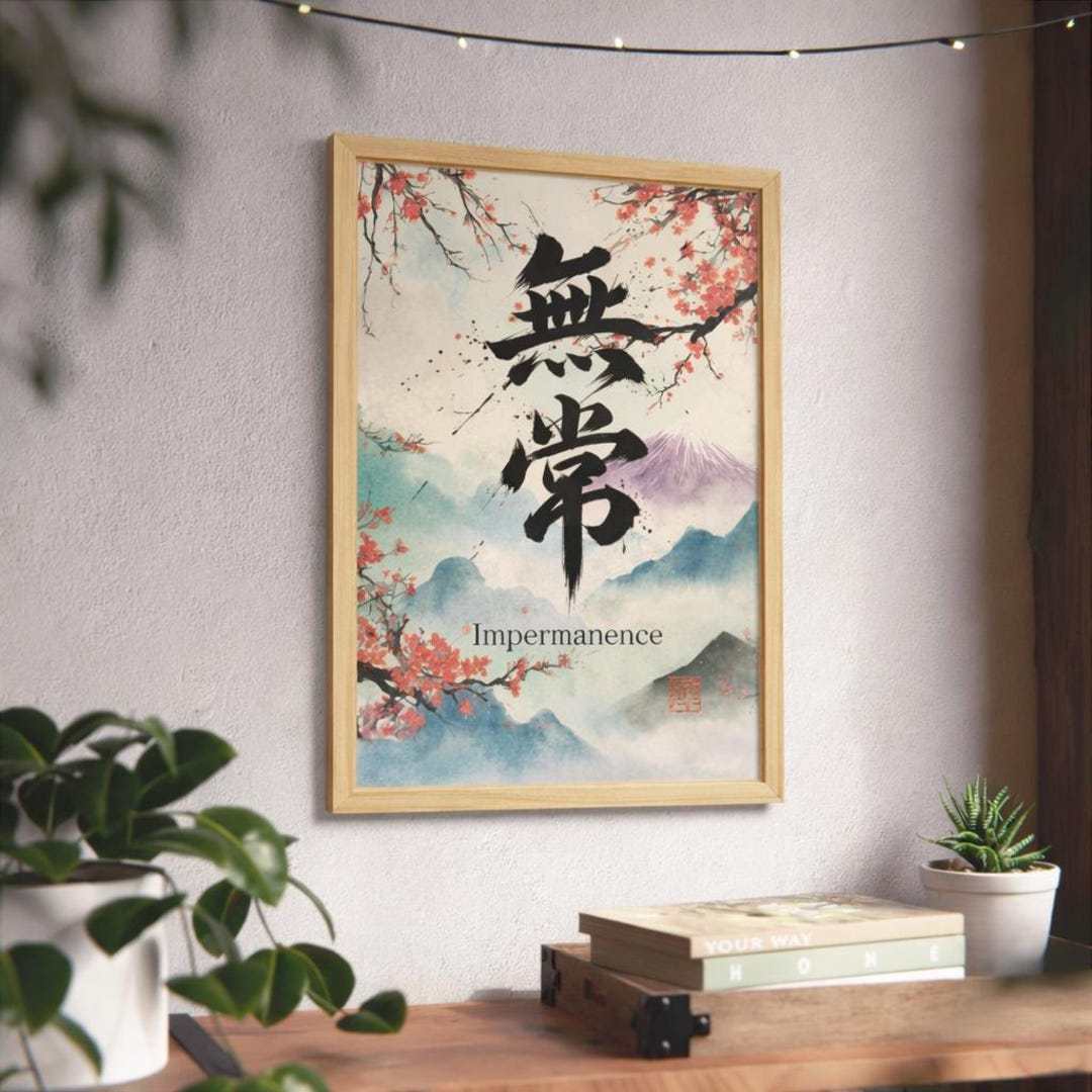 Japanese Calligraphy Poster Impermanence Mujo Kanji Wall Art Zen Decor ...