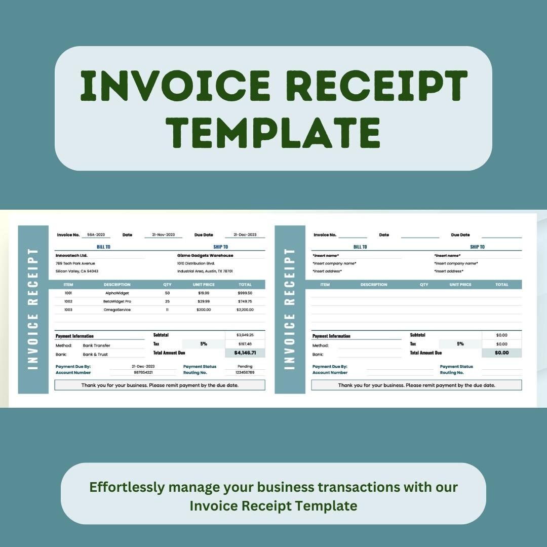 Invoice Receipt Template, Receipt in Excel, Excel Template, Invoice ...