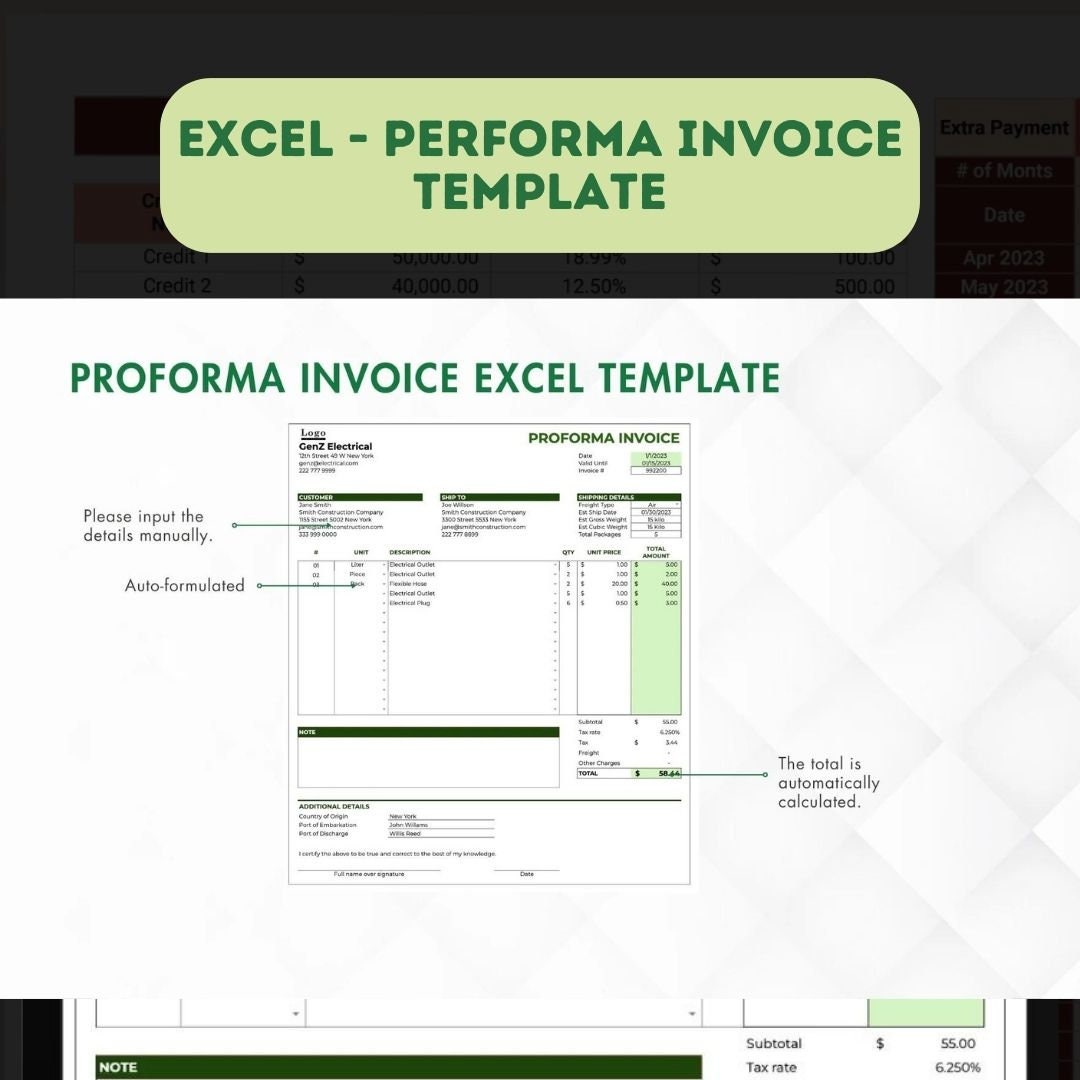 Plantilla de Excel de factura proforma - Etsy España