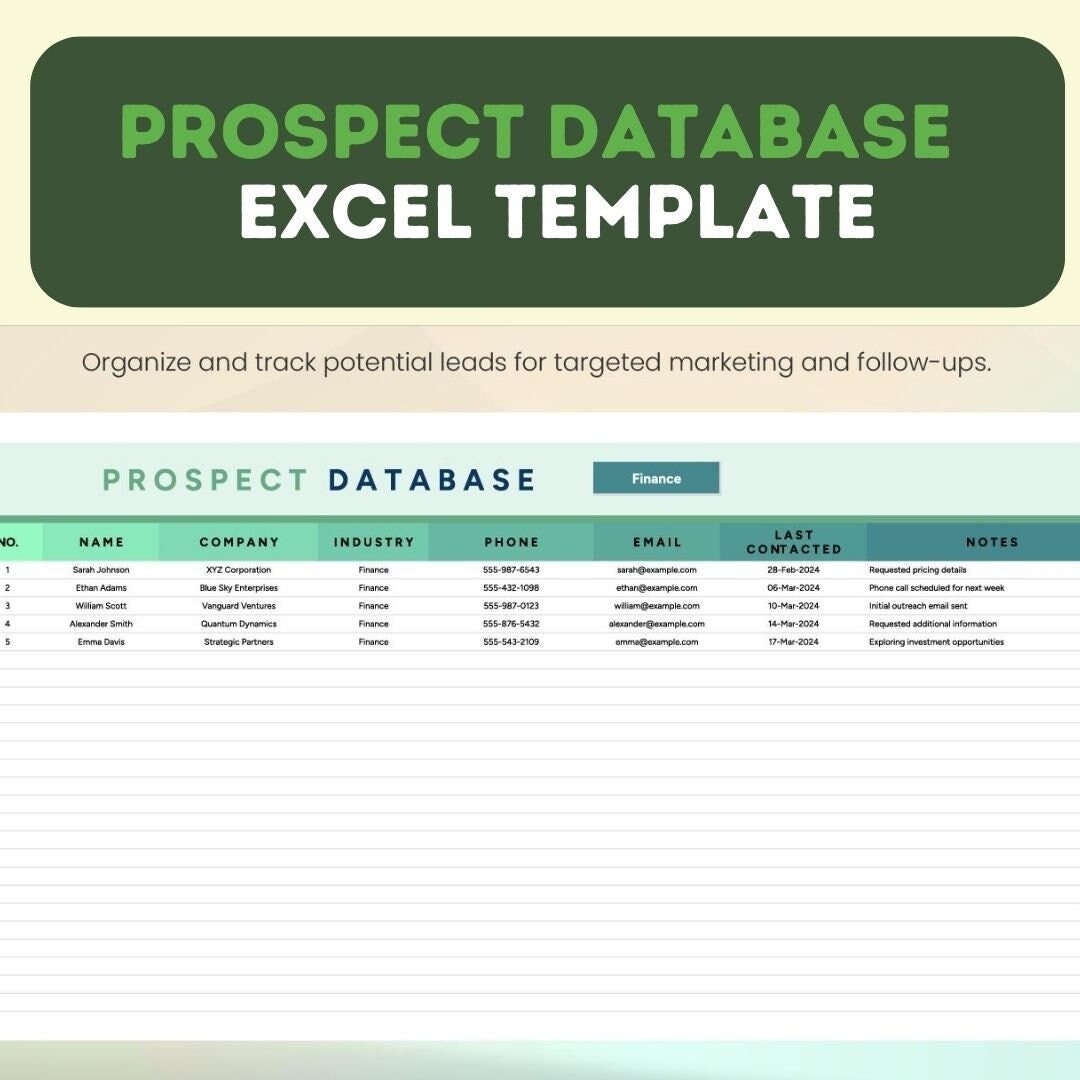 Prospect Database Template, Database Excel Template, Spreadsheet ...