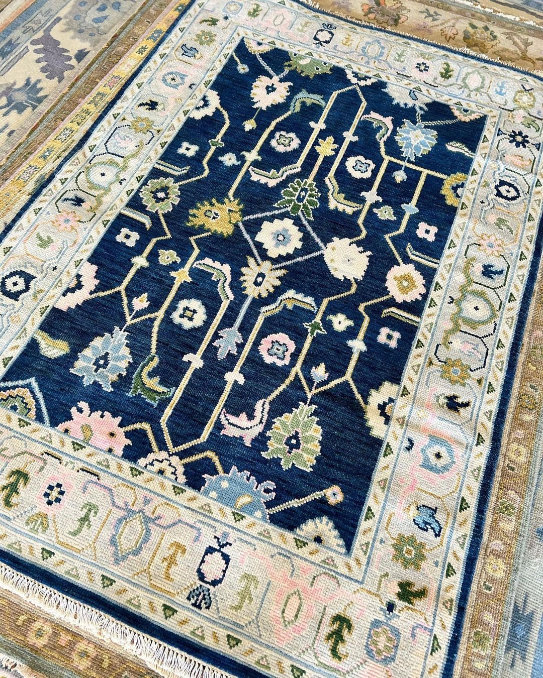 Handmade Blue and Green Oushak Living Room Rug 5x8 6x9 8x10 9x12 Pastel ...