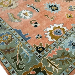 Hand Knotted Orange & Green Oushak Rug 5x8, 8x10, 9x12, 12x15 Area Wool ...