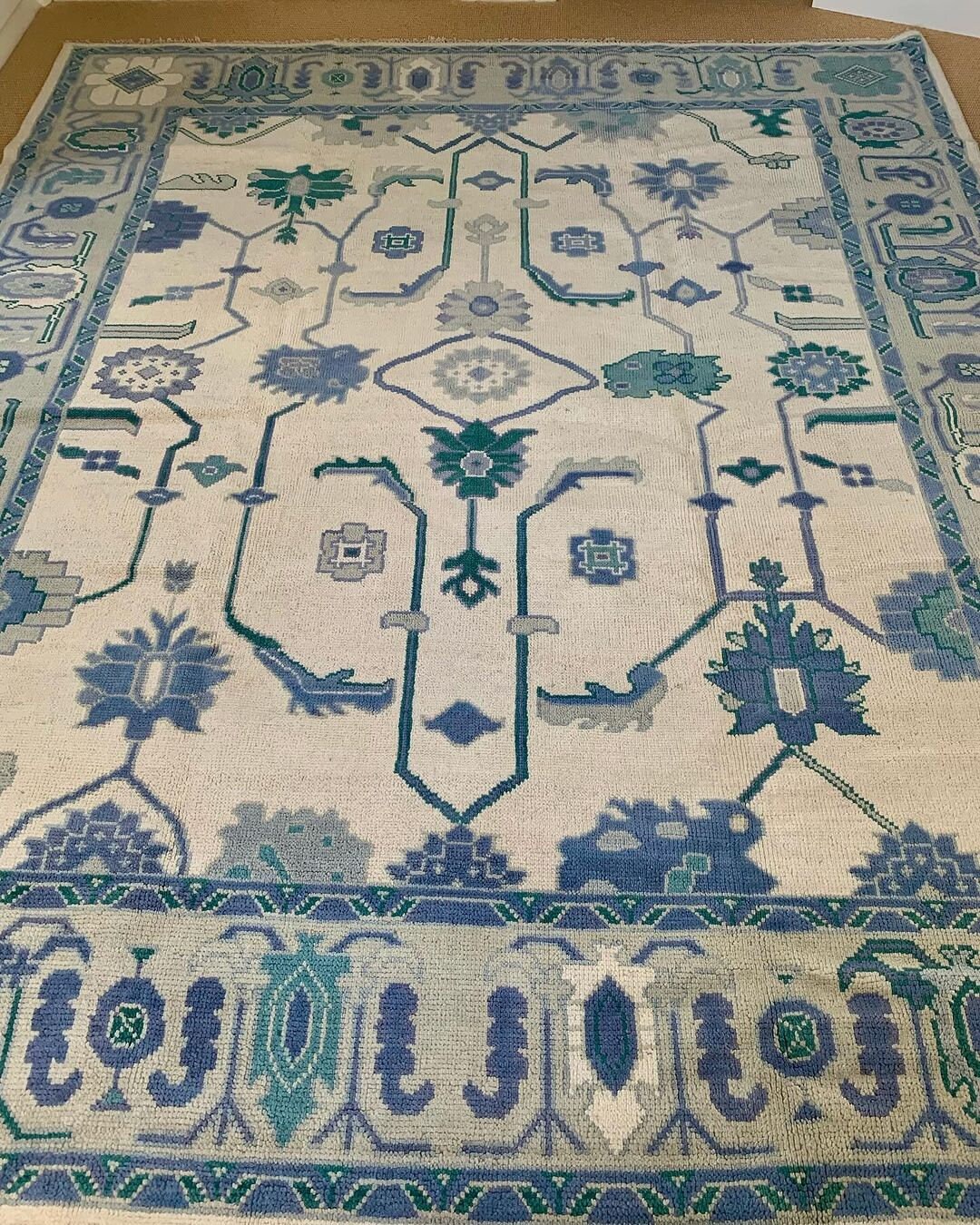 Handmade Blue and Green Oushak Living Room Rug 5x8 6x9 8x10 9x12 Pastel ...