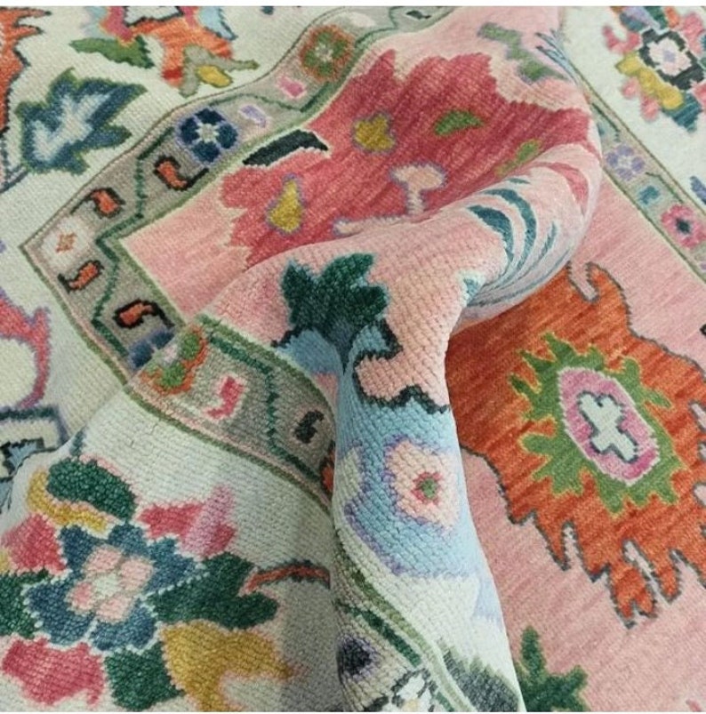 Pink and Light Green Hand-knotted Oushak Rug 8x10 9x12 Vintage Area ...