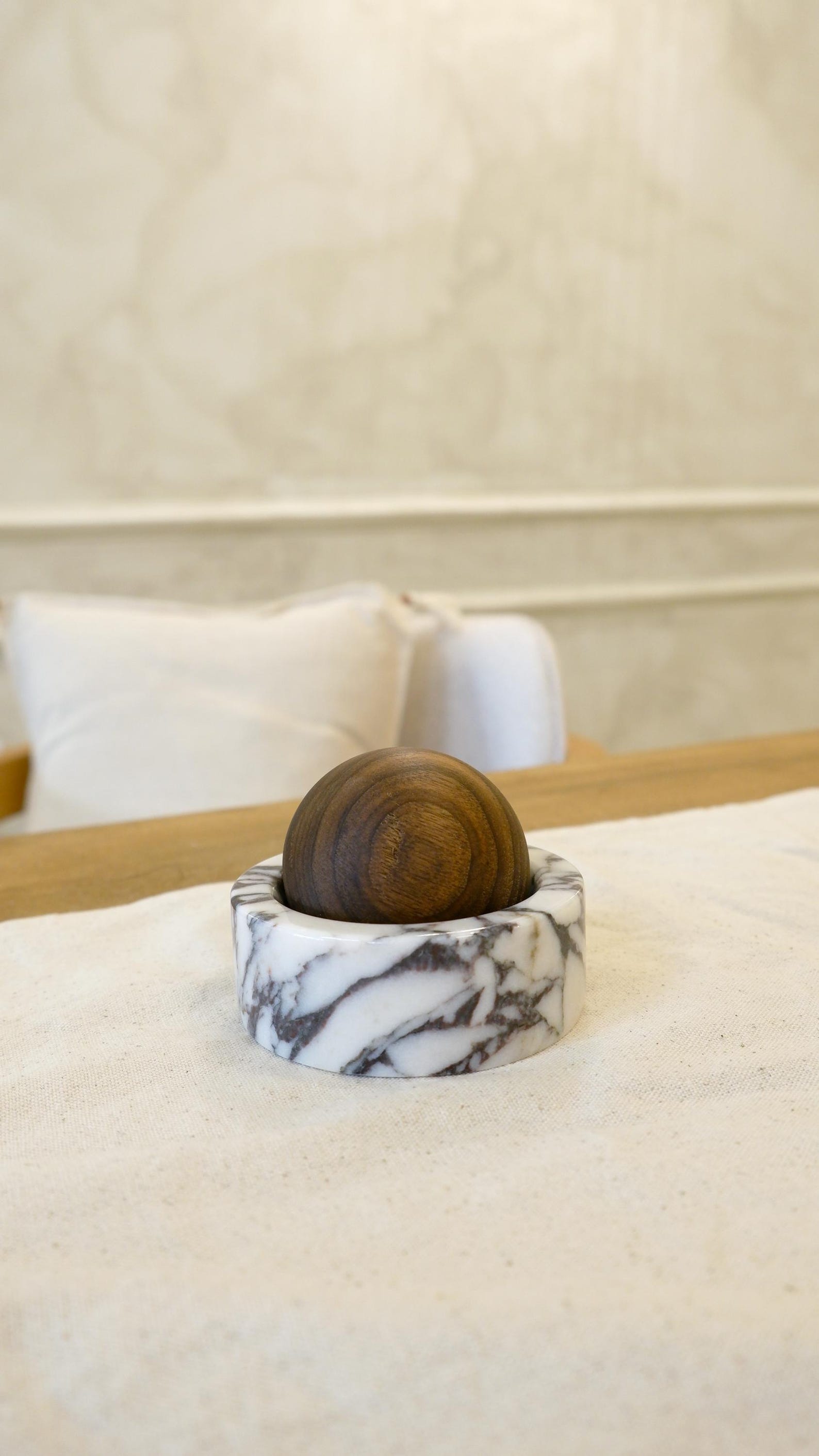 Walnut Aroma Sphere Diffuser With Stone Base: Handmade Essential Oil ...