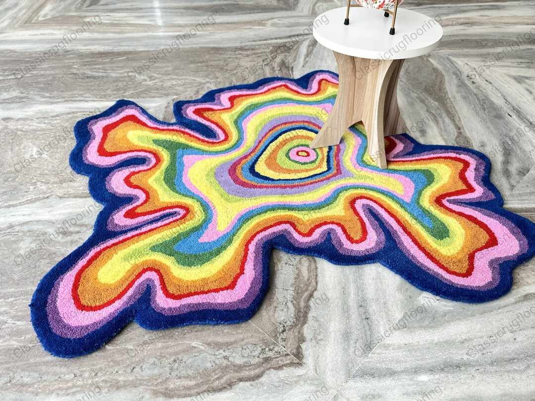 Psychedelic Tufted Irregular Shaped Custom Rug 100% Wool Handmade Area ...