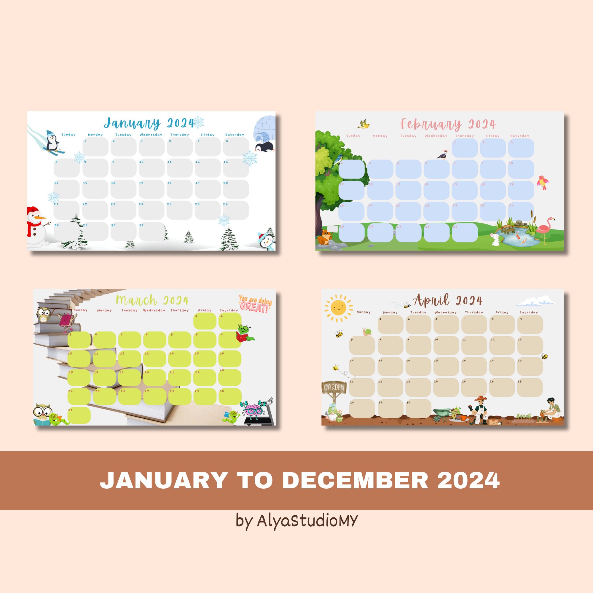 Editable Monthly Calendar 2024, Colourful Elementary Monthly Calendar ...