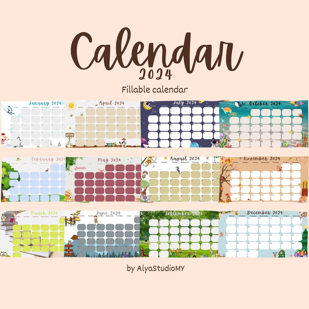 Editable Monthly Calendar 2024, Colourful Elementary Monthly Calendar ...