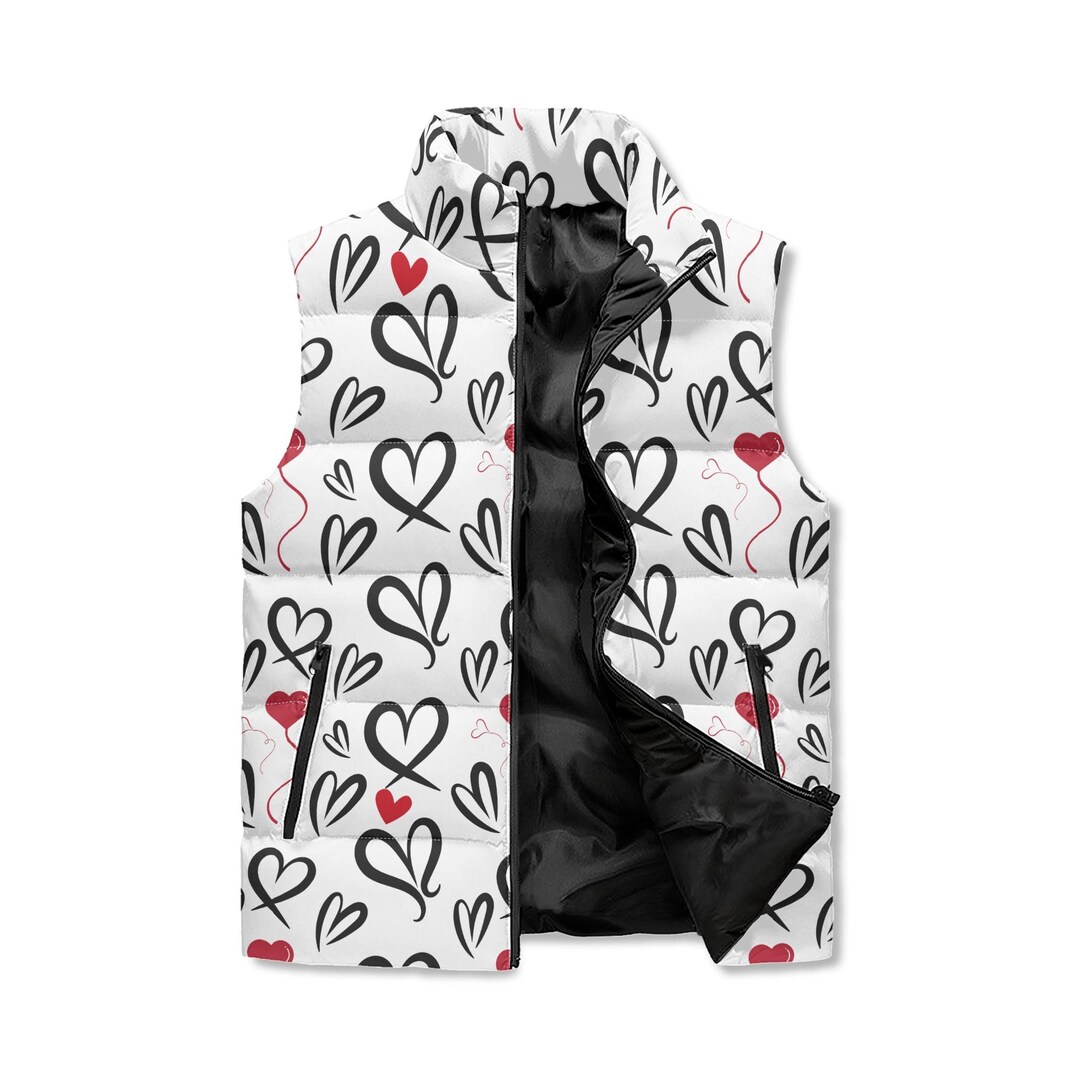 Love Heart Minimalist Puffer Vest for Women Unisex Lightweight All Over ...