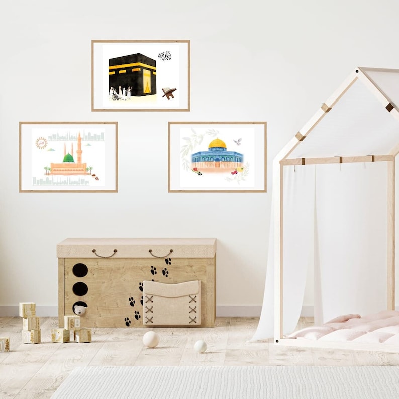 Set of 3, Islamic Nursery Posters, Kaaba, Masjid Al Nabawi, Masjid Al ...