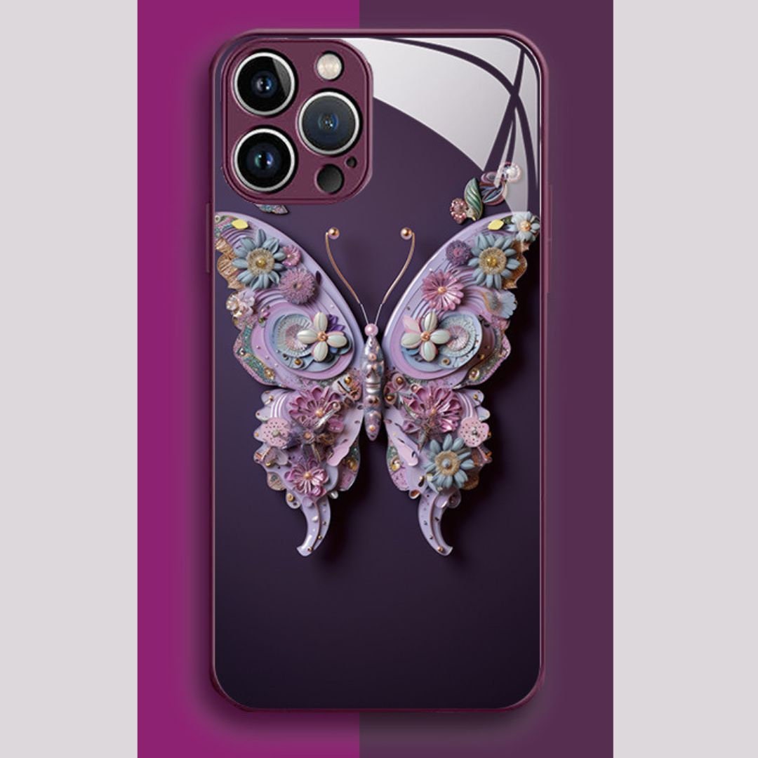 Purple Pink Blue Butterfly iPhone Case Liquid Glass Phone Case iPhone X ...