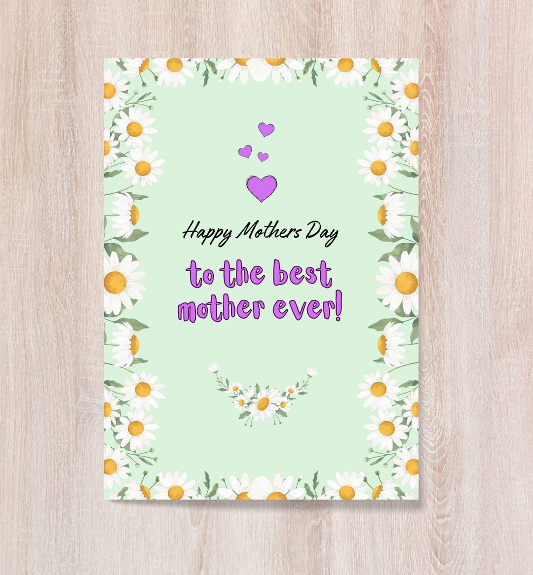 Mothers Day Card With Daisy Theme, Floral Wishcard, Printable and ...