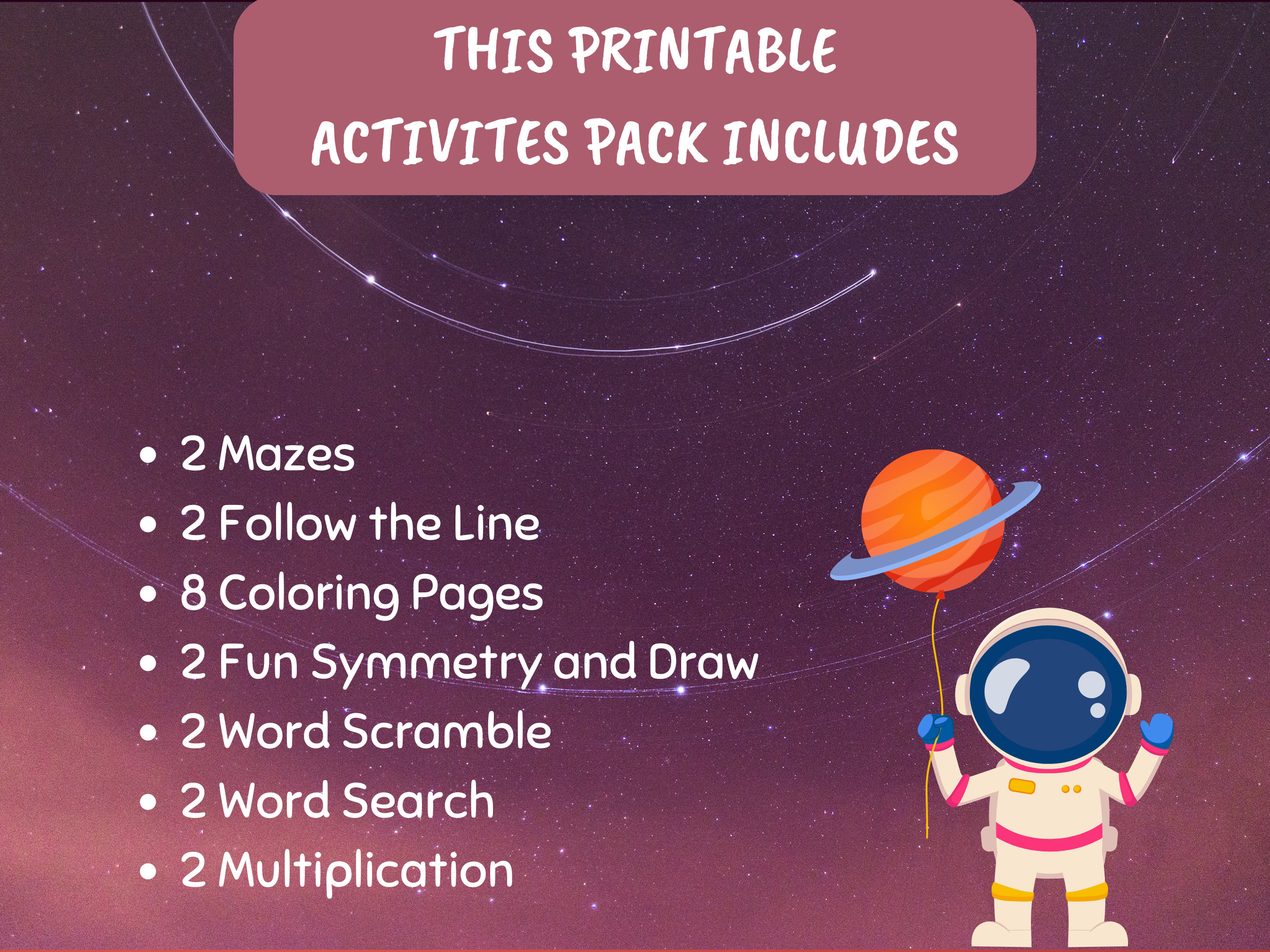 Space Activities Pack, 20 Printable Activities for Kids, Weekend ...