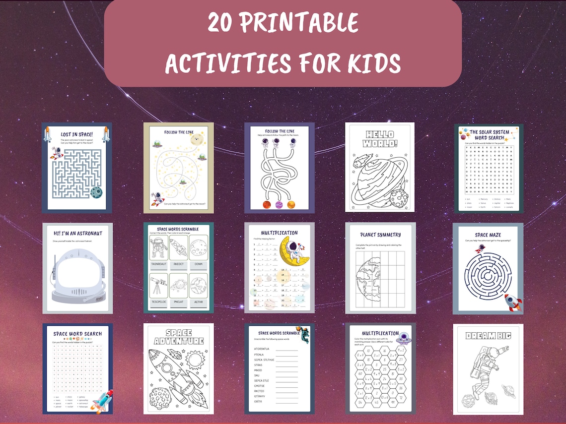 Space Activities Pack, 20 Printable Activities for Kids, Weekend ...