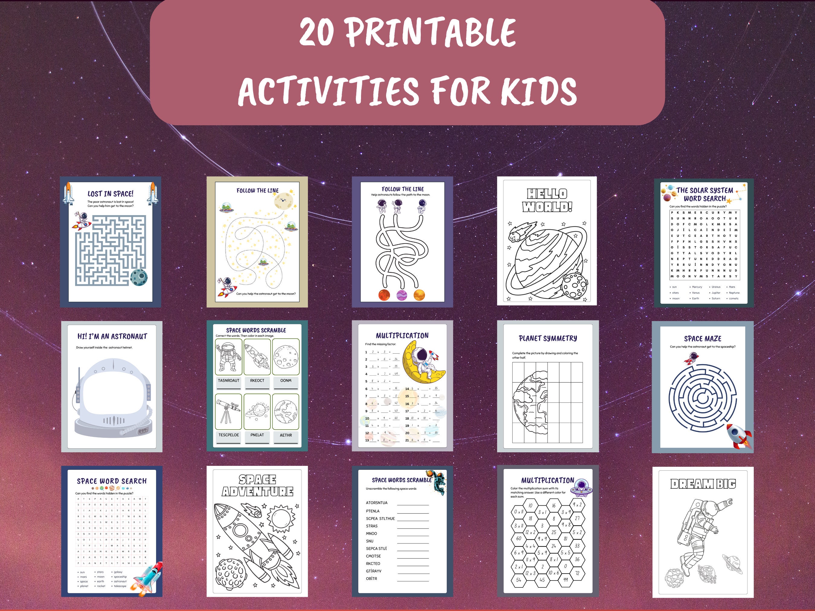 Space Activities Pack, 20 Printable Activities for Kids, Weekend ...