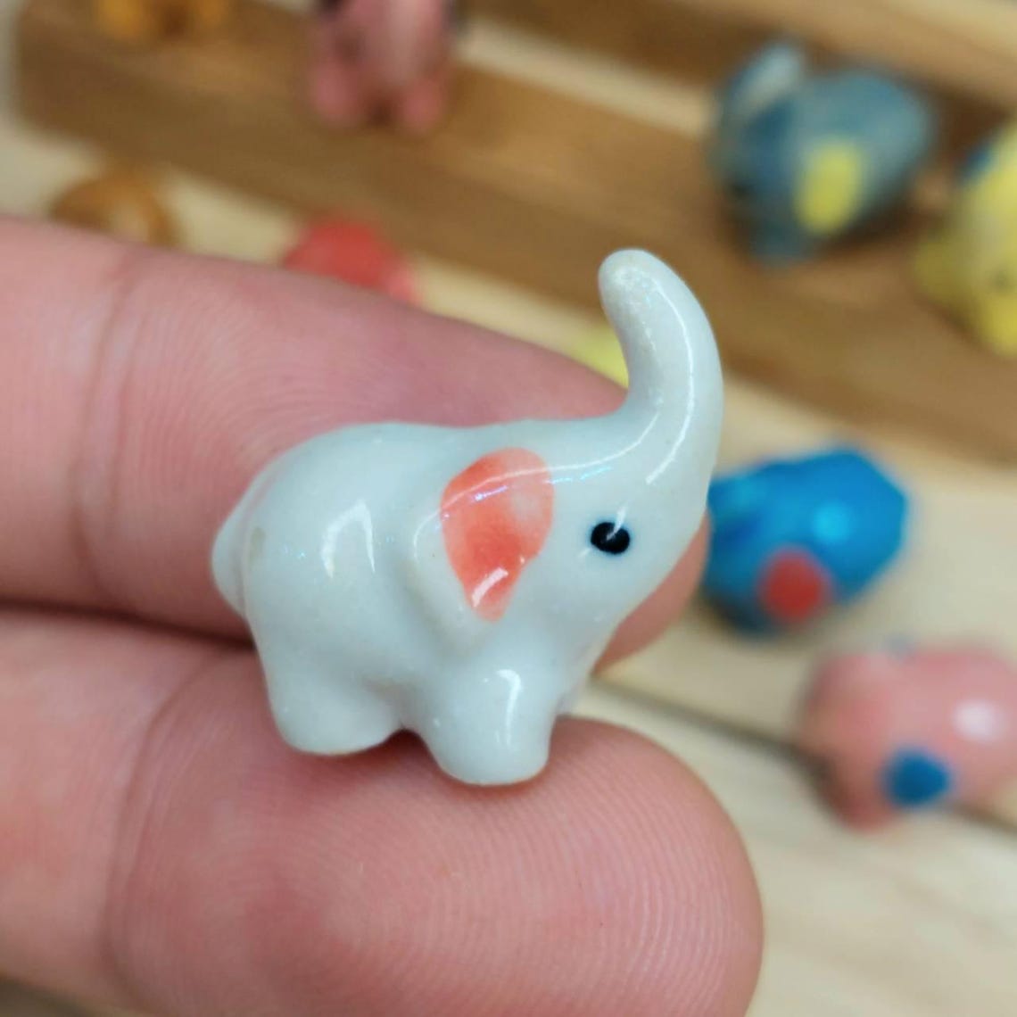 Miniature Elephant Figurine, Hand-painted Ceramic Elephant, Unique ...
