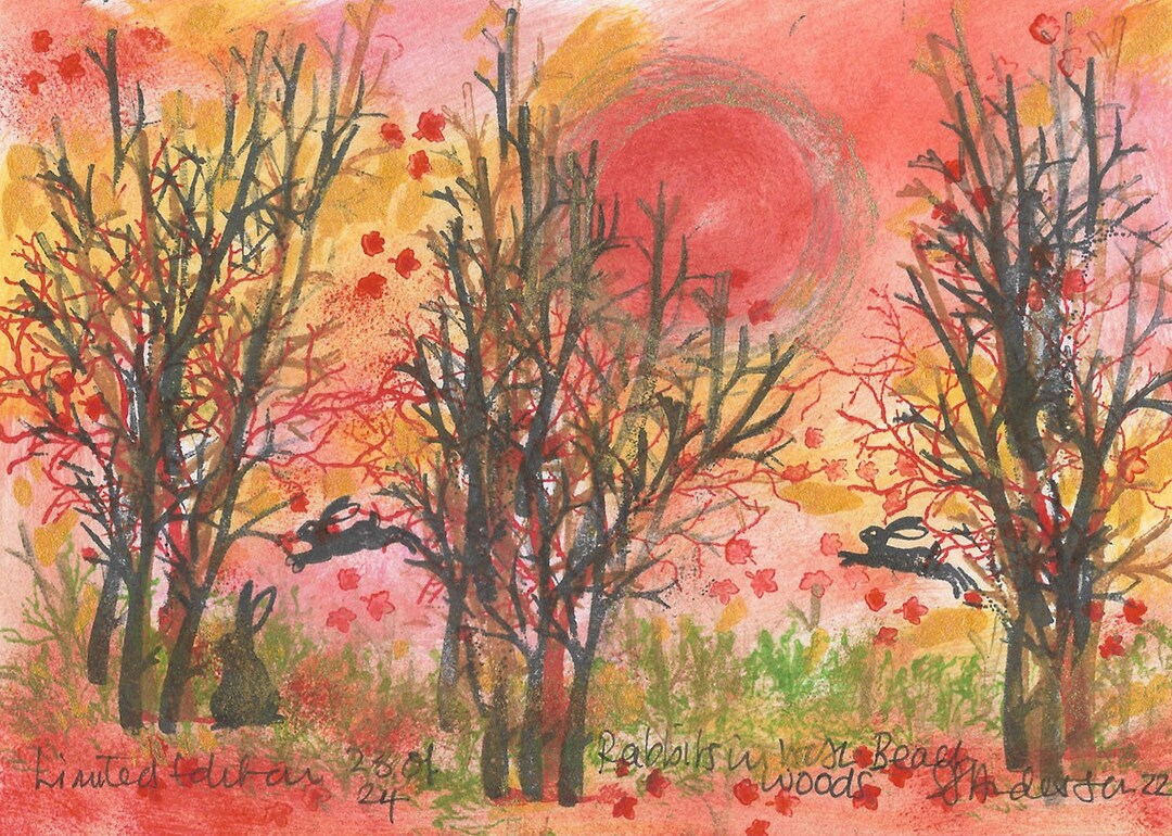 Sam Jane Anderson Rabbits in West Beach Wood Block Print is a - Etsy