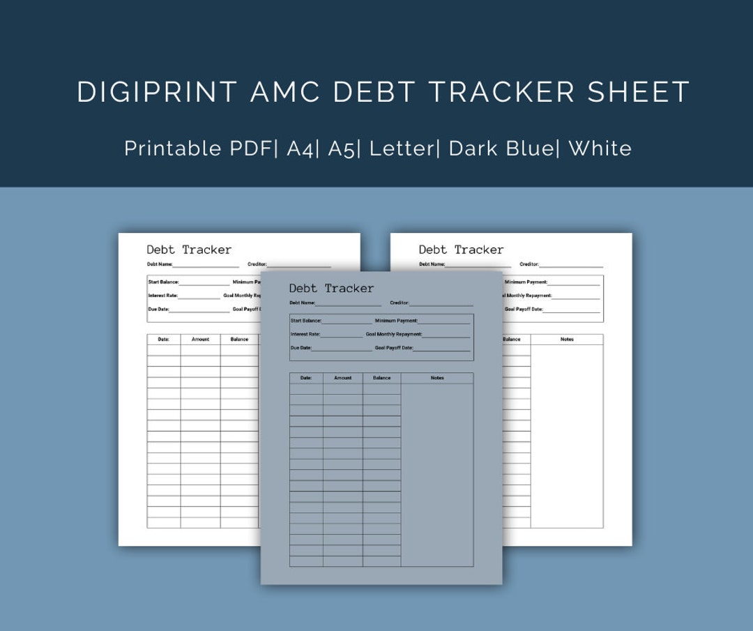 Printable Debt Tracker Sheet Financial Planner Insert Debt Payment Log ...