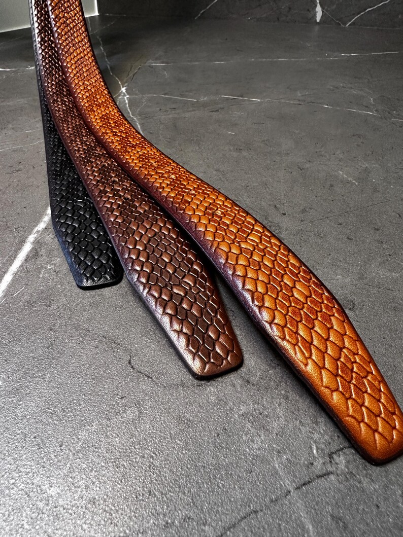 Italian Leather Snake Skin Belt - Brown, Black, Tan Colors ...